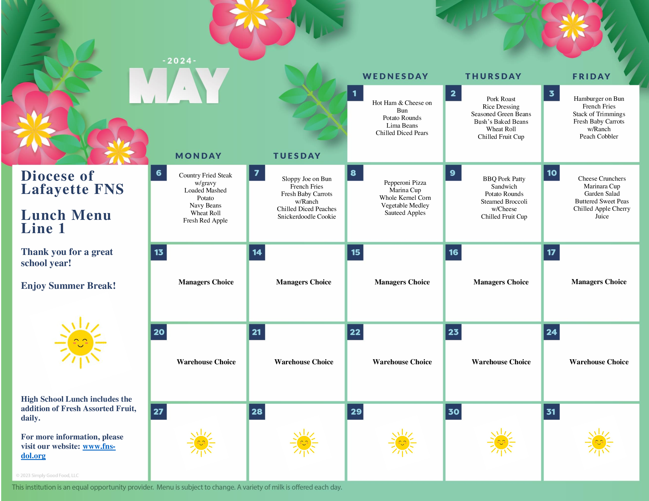 Food Menu - Carencro Catholic School